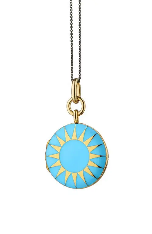 Monica Rich Kosann Locket X Color Sun Turquoise Enamel Round Locket Necklace