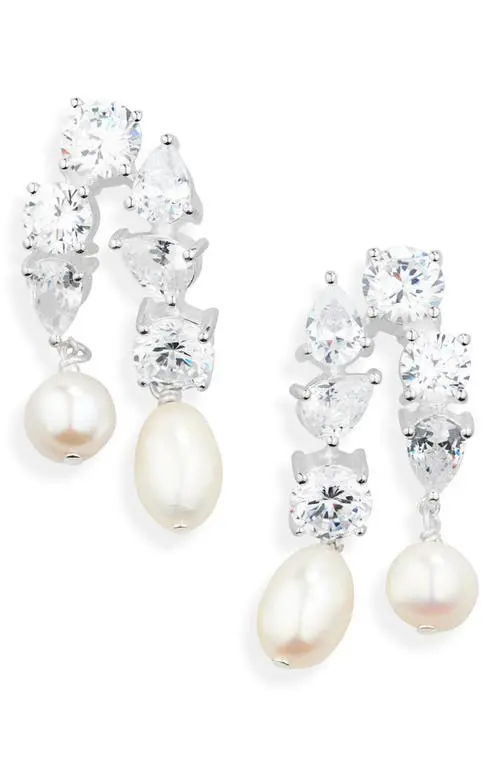 Completedworks Cubic Zirconia & Freshwater Pearl Drop Earrings - Silver Plated