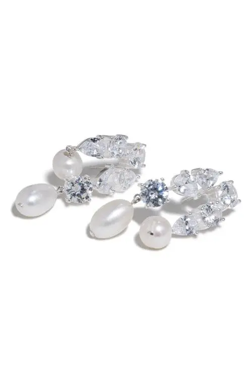 Completedworks Cubic Zirconia & Freshwater Pearl Drop Earrings - Silver Plated