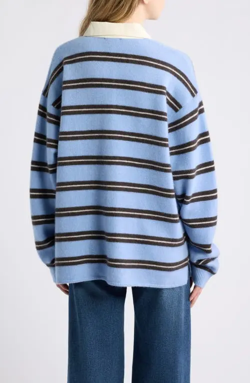 FRAME X The Ritz Paris Stripe Long Sleeve Cashmere Polo Sweater