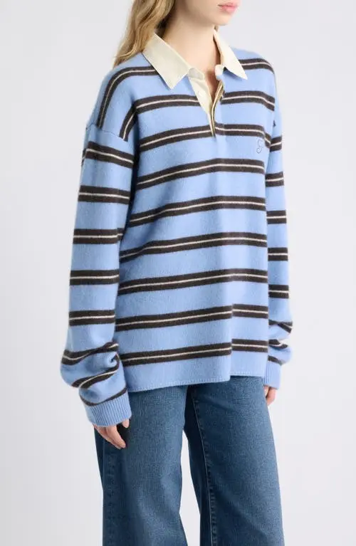 FRAME X The Ritz Paris Stripe Long Sleeve Cashmere Polo Sweater
