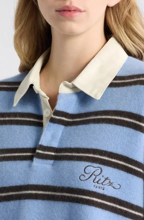 FRAME X The Ritz Paris Stripe Long Sleeve Cashmere Polo Sweater
