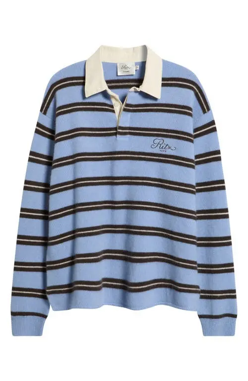 FRAME X The Ritz Paris Stripe Long Sleeve Cashmere Polo Sweater