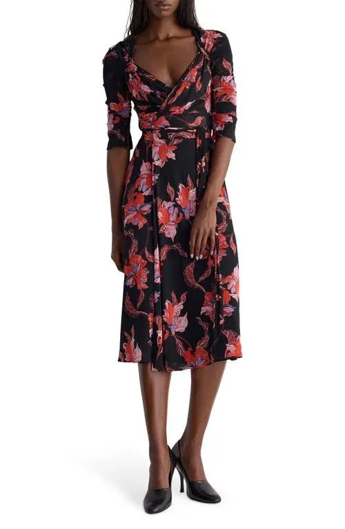 Diane Von Furstenberg Carmen Floral Mesh Midi Dress
