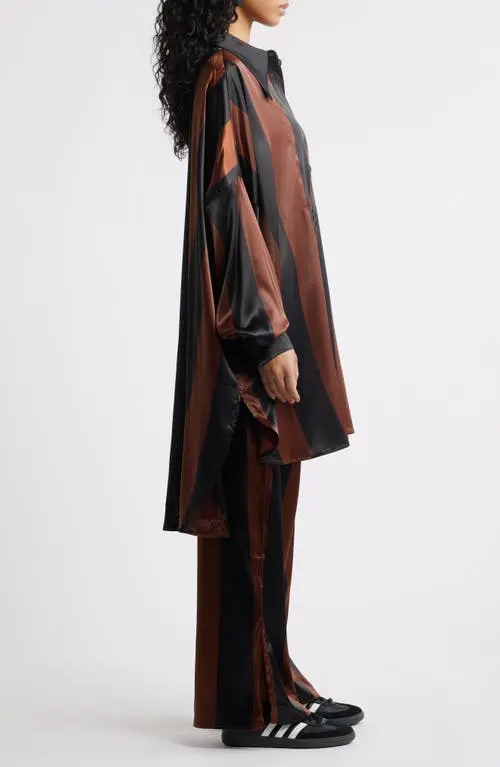 DRESSED IN LALA Posh Stripe Satin Set - Brown/ Black Stripe