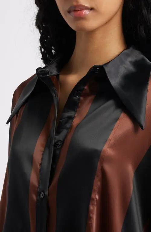 DRESSED IN LALA Posh Stripe Satin Set - Brown/ Black Stripe