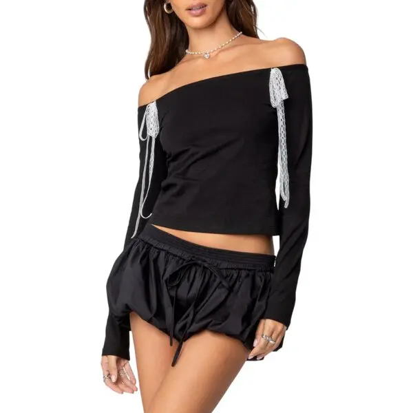 EDIKTED Lace Bow Off-the-shoulder Top
