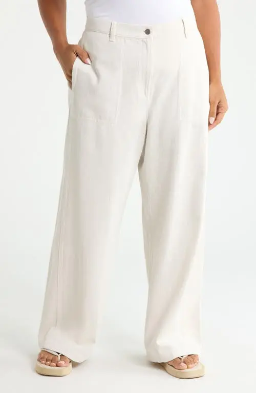 Eileen Fisher High Waist Wide Leg Full Length Organic Cotton Pants - Plstr
