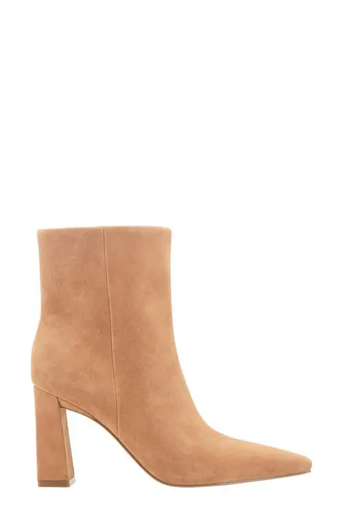 Marc Fisher Ellsie Suede Ankle Bootie With Chunky Heel - Medium Natural