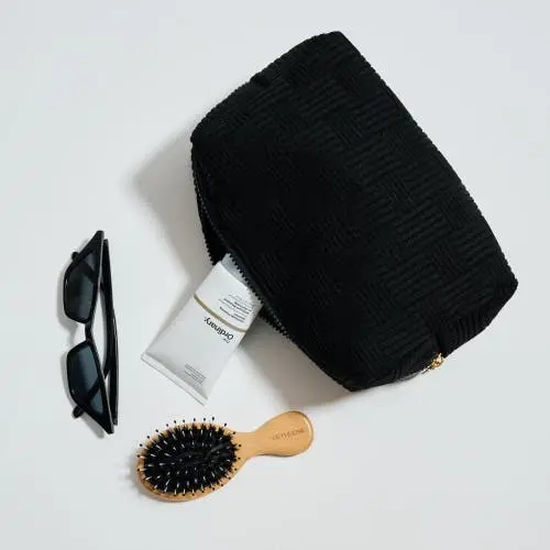 URBAN EXPRESSIONS Hatchway Cosmetic & Travel Organizer Pouch With Woven Texture And Gold Hardware - Black