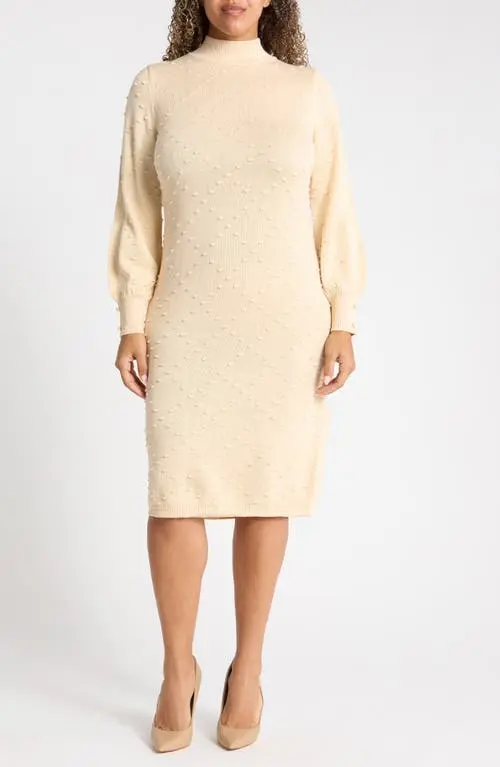 Anne Klein Textured Bobble Stitch Mock Neck Sweater Dress