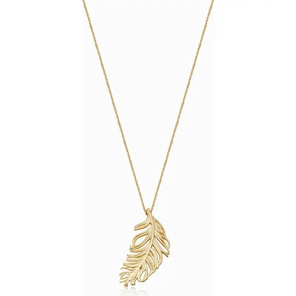 ORADINA 14k Feather Pendant Necklace - Yellow Gold