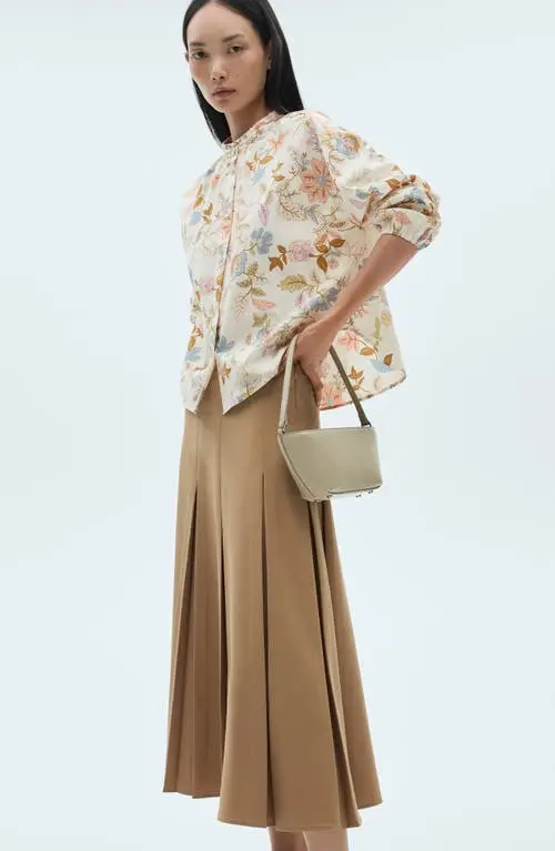 Mango Floral Cotton Band Collar Button-up Shirt