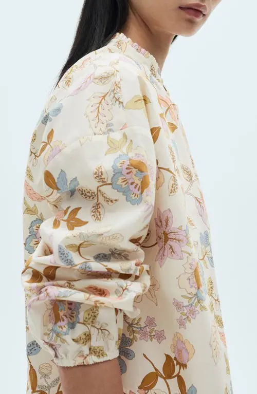 Mango Floral Cotton Band Collar Button-up Shirt