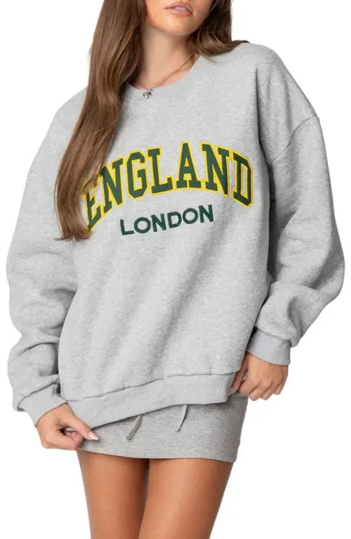 EDIKTED England Embroidered Fleece Sweatshirt - Gray-melange