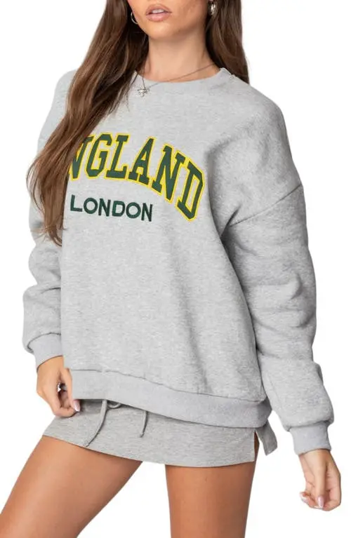 EDIKTED England Embroidered Fleece Sweatshirt - Gray-melange