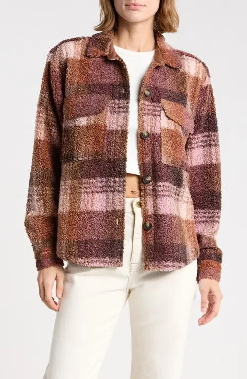 BEACHLUNCHLOUNGE Tory Boxy Crop Plaid Shacket - Rustic Blush