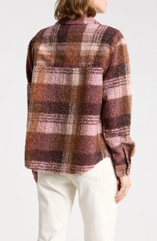 BEACHLUNCHLOUNGE Tory Boxy Crop Plaid Shacket - Rustic Blush