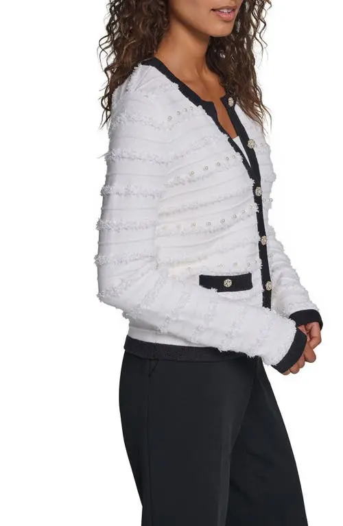 Karl Lagerfeld Paris Imitation Pearl Fringe Cardigan