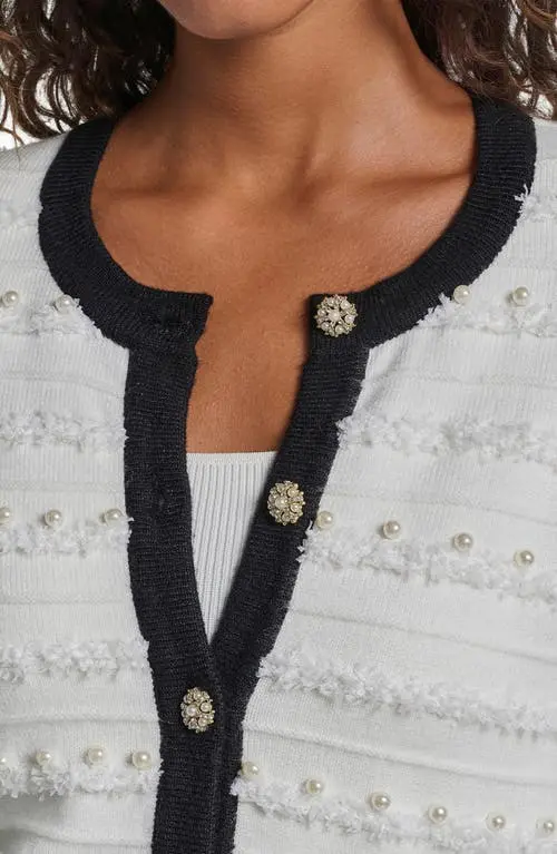 Karl Lagerfeld Paris Imitation Pearl Fringe Cardigan
