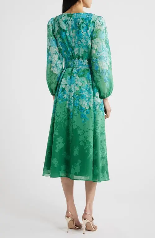 TAHARI ASL Floral Print V-neck Midi Dress