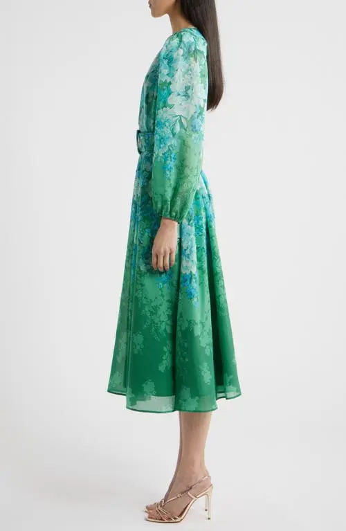 TAHARI ASL Floral Print V-neck Midi Dress