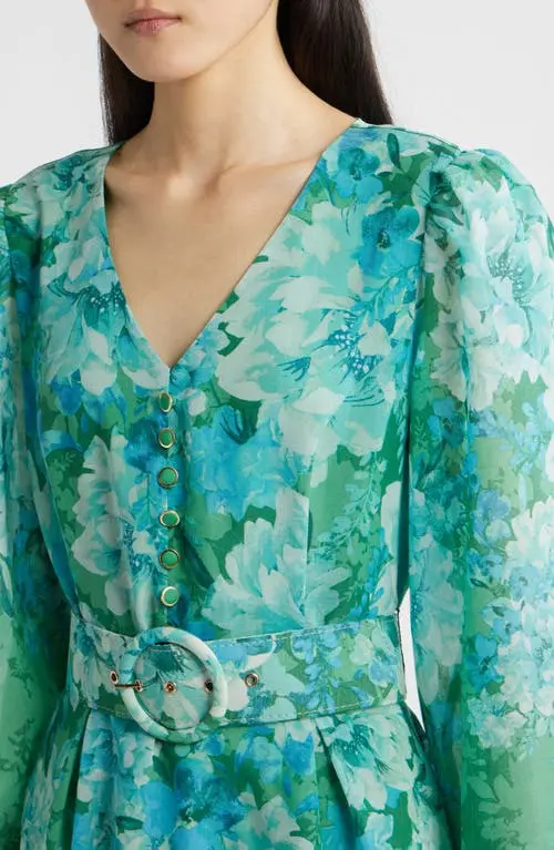 TAHARI ASL Floral Print V-neck Midi Dress