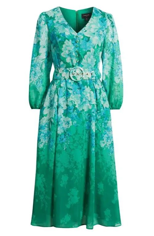 TAHARI ASL Floral Print V-neck Midi Dress