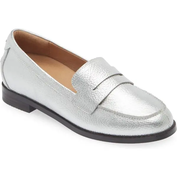 FRANKIE4 Classic Leather Penny Loafers - Silver Tumbled