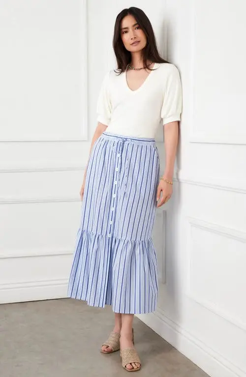 Karen Kane Striped Tiered Cotton Skirt With Ruffle