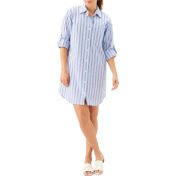 Karen Kane Striped Cotton Blend Shirtdress - Blue