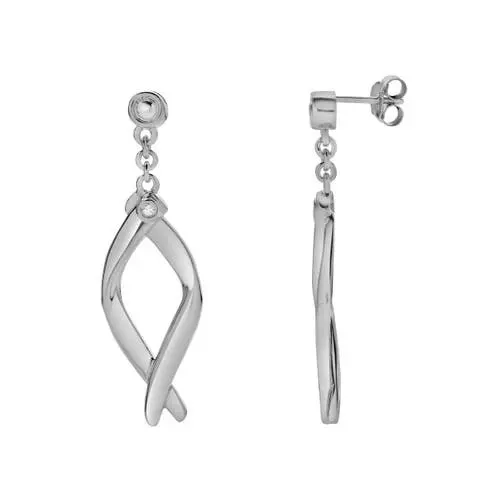 LUVMYJEWELRY Elmora Sterling Silver 0.02 Ct Diamond Twisted Drop Earrings - 925 Sterling Silver