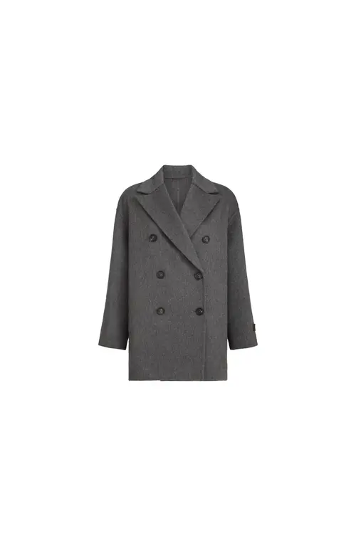 Brunello Cucinelli Cashmere Double Beaver Cloth Pea Coat With Precious Patch - Anthracite