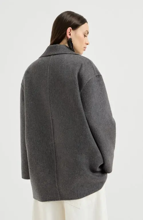 Brunello Cucinelli Cashmere Double Beaver Cloth Pea Coat With Precious Patch - Anthracite