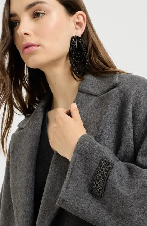 Brunello Cucinelli Cashmere Double Beaver Cloth Pea Coat With Precious Patch - Anthracite