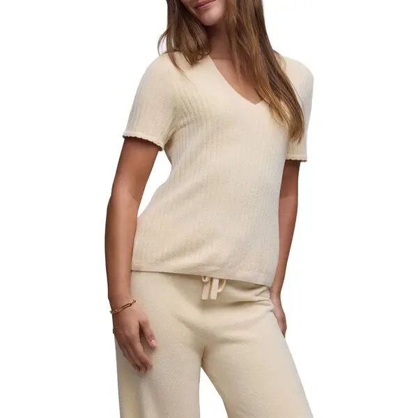 Barefoot Dreams Scalloped Ribbed V-neck Top - Daffodil