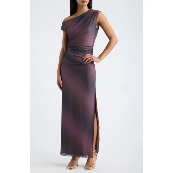 Line & Dot Finley Ruched Mesh Maxi Dress