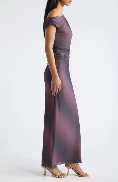 Line & Dot Finley Ruched Mesh Maxi Dress