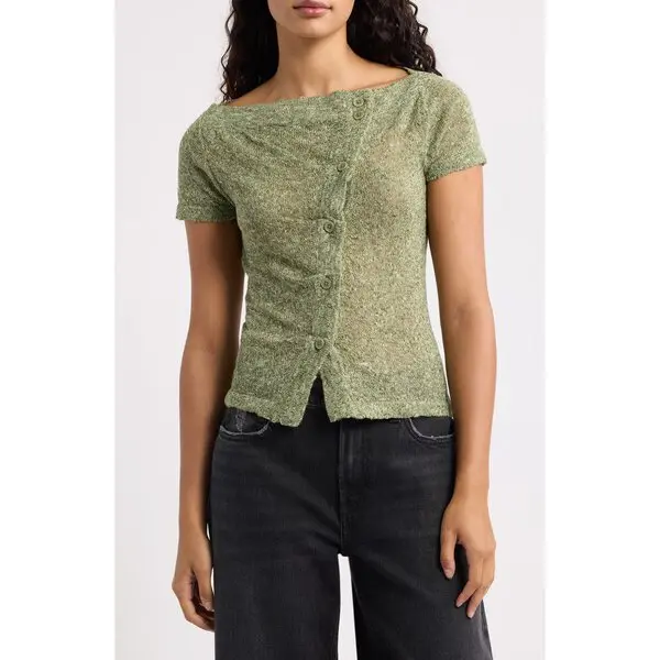 BDG URBAN OUTFITTERS Rue Asymmetrical Button Top - Khaki