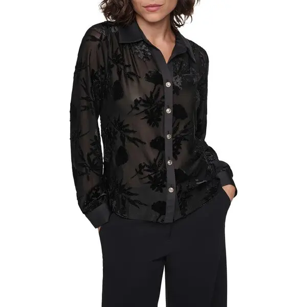 Karl Lagerfeld Paris Burnout Velour Button-up Top