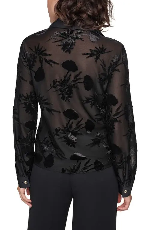 Karl Lagerfeld Paris Burnout Velour Button-up Top