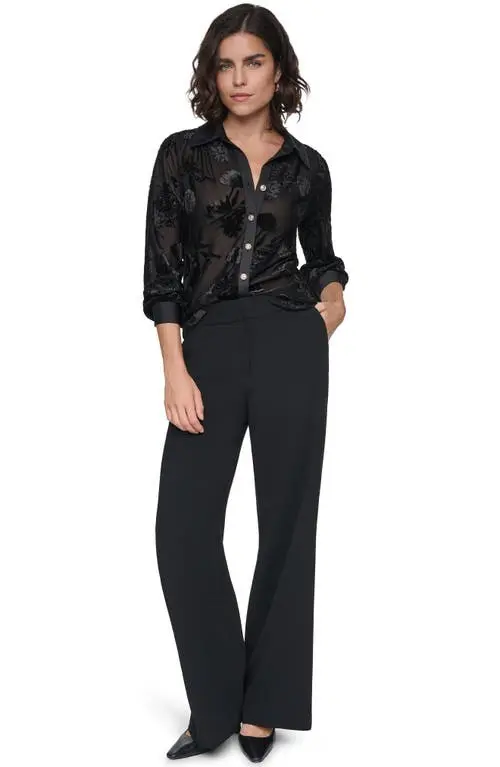 Karl Lagerfeld Paris Burnout Velour Button-up Top