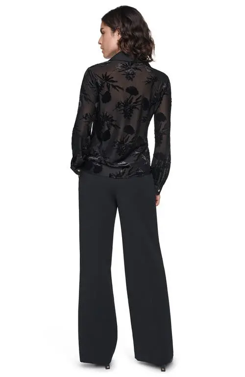 Karl Lagerfeld Paris Burnout Velour Button-up Top