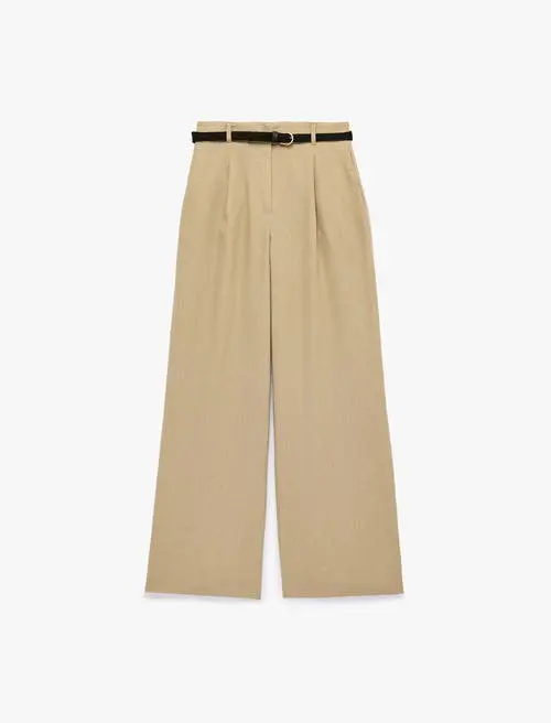 KOTON Mid Rise Linen Blend Belted Trousers