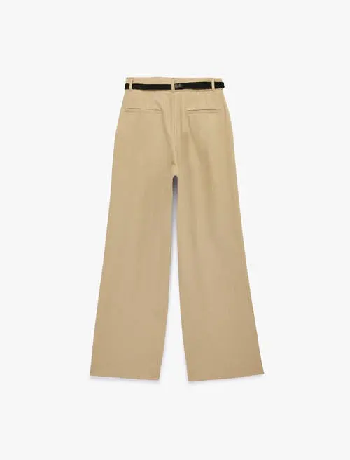 KOTON Mid Rise Linen Blend Belted Trousers
