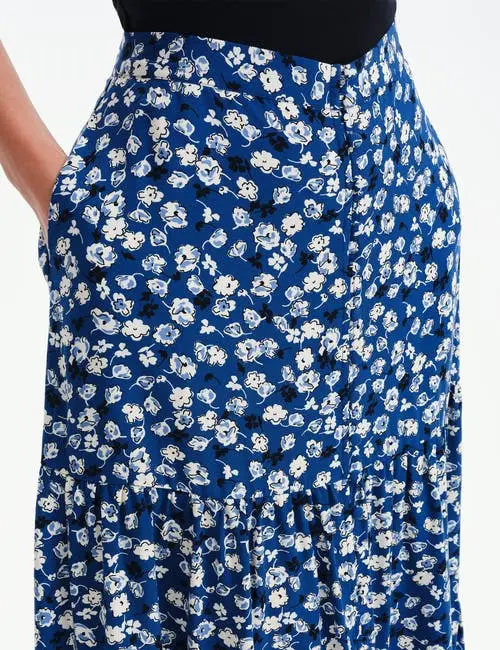 FINERY LONDON Isla Tiered Button Through Midi Skirt - Navy Ditsy