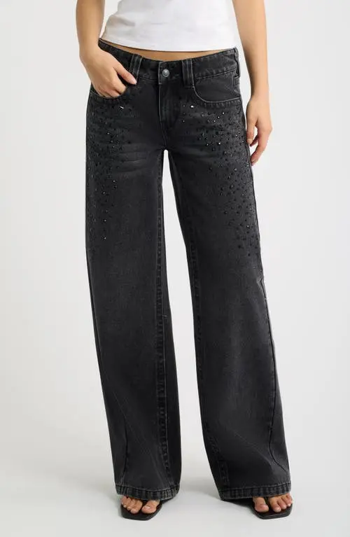 FADE OUT LOUD Studded Low Rise Wide Leg Jeans