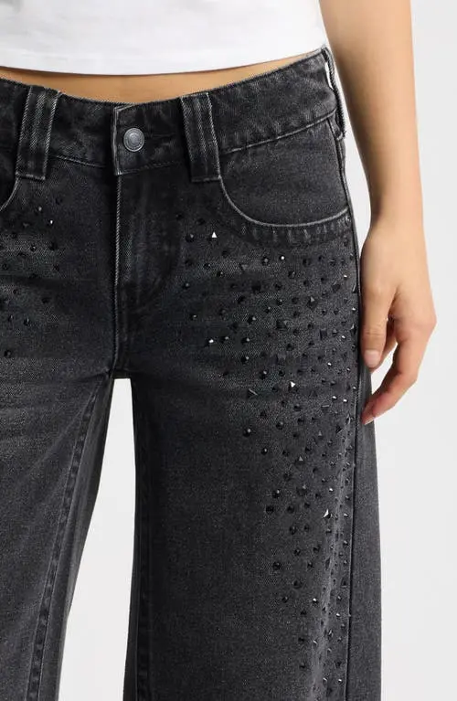 FADE OUT LOUD Studded Low Rise Wide Leg Jeans