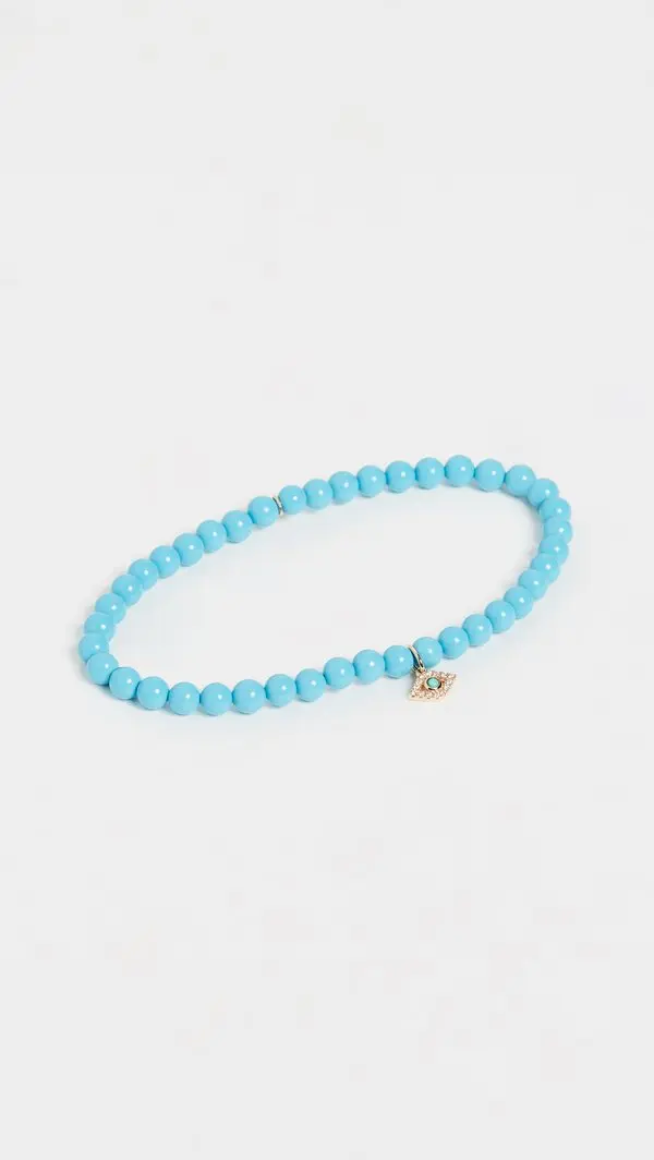 SYDNEY EVAN 14k Gold Beaded Evil Eye Charm Bracelet - Turquoise