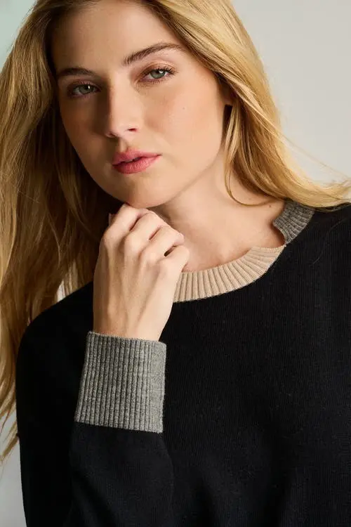 Lisa Todd Bold Block Cotton Cashmere Sweater - Black